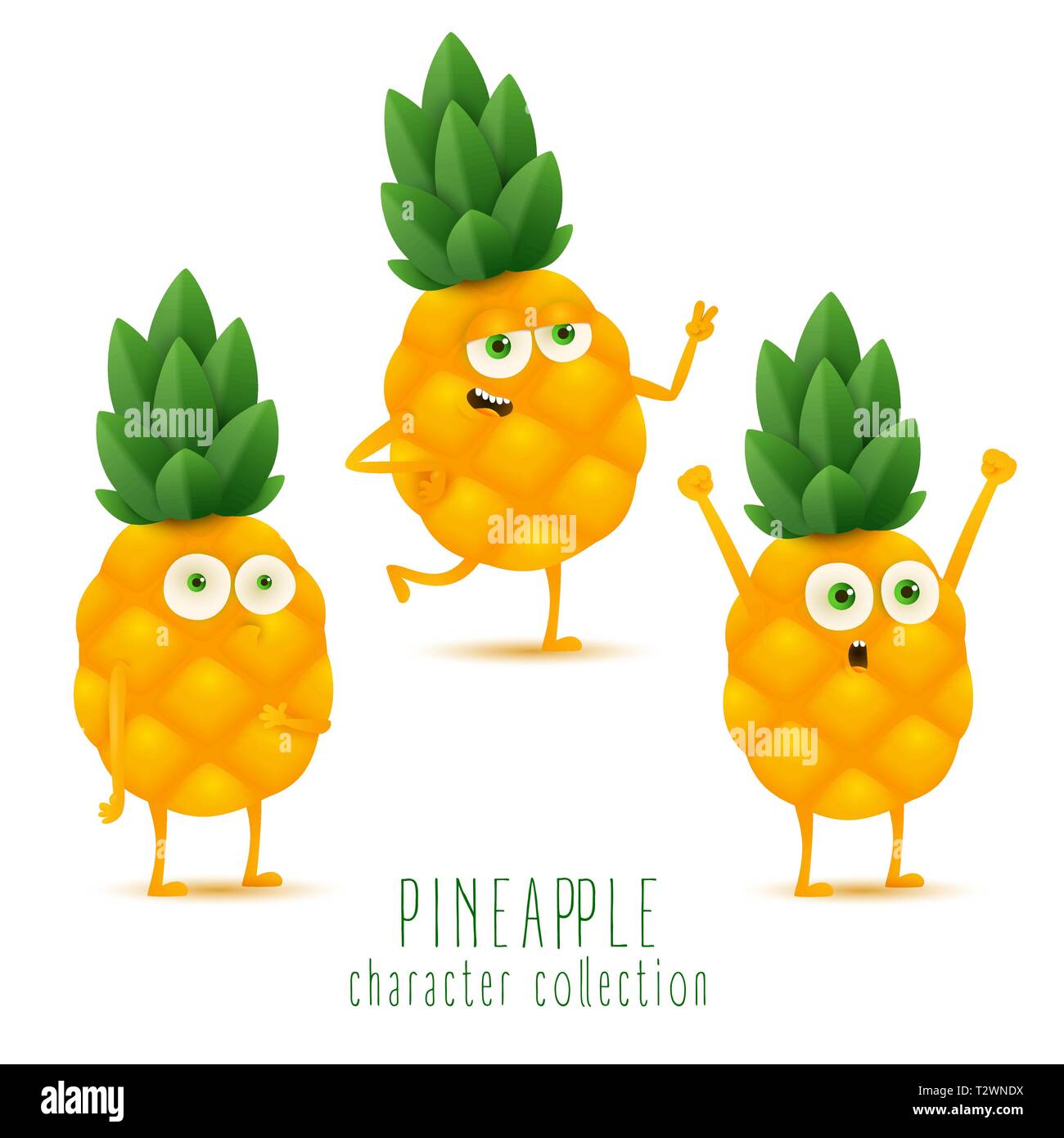 Cute vector set of pineapple fruit character in different action ...