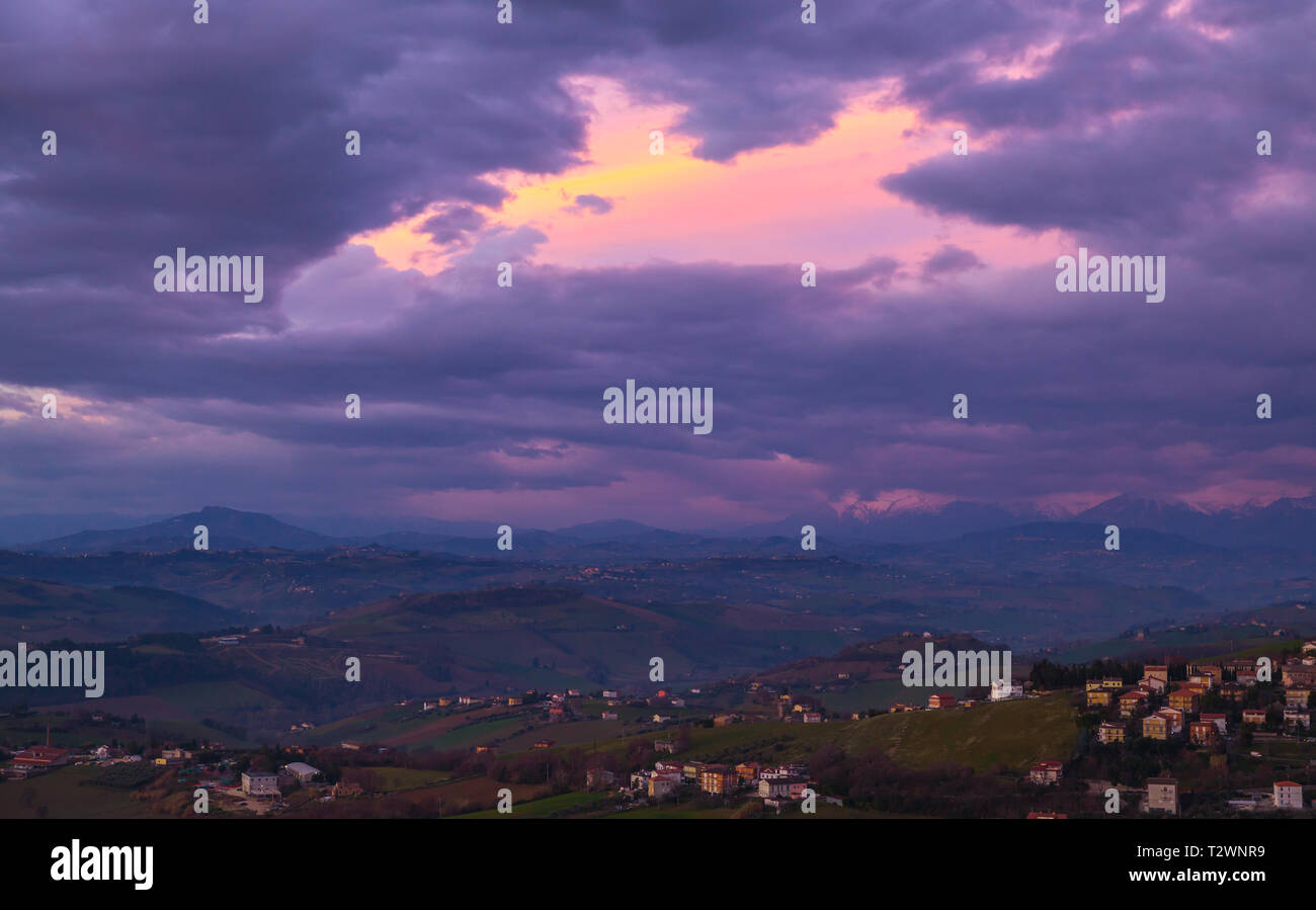 Italian countryside at early morning. Rural landscape. Province of ...
