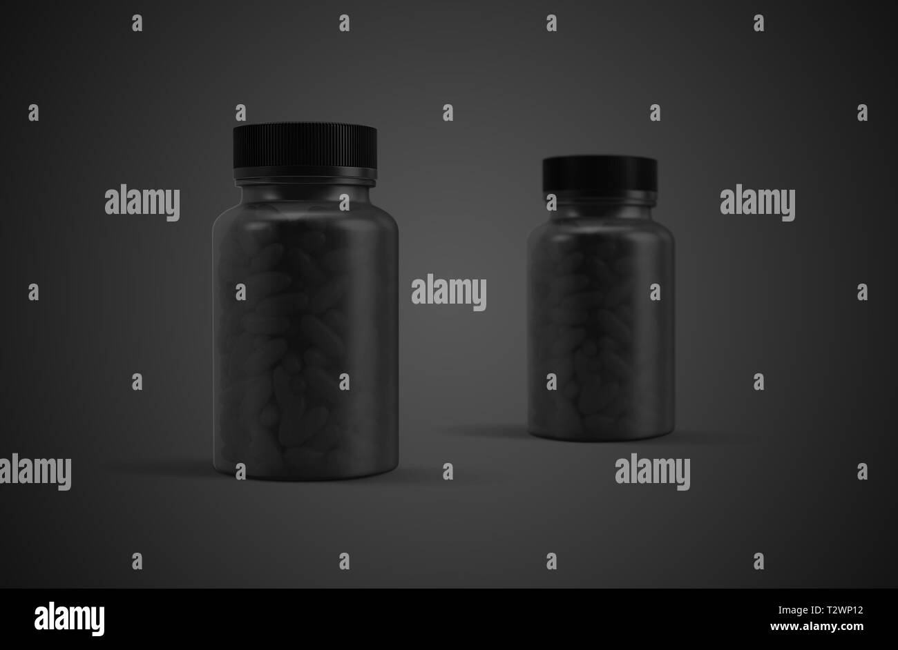 3d render of medicine clear black plastic containers front view Stock ...