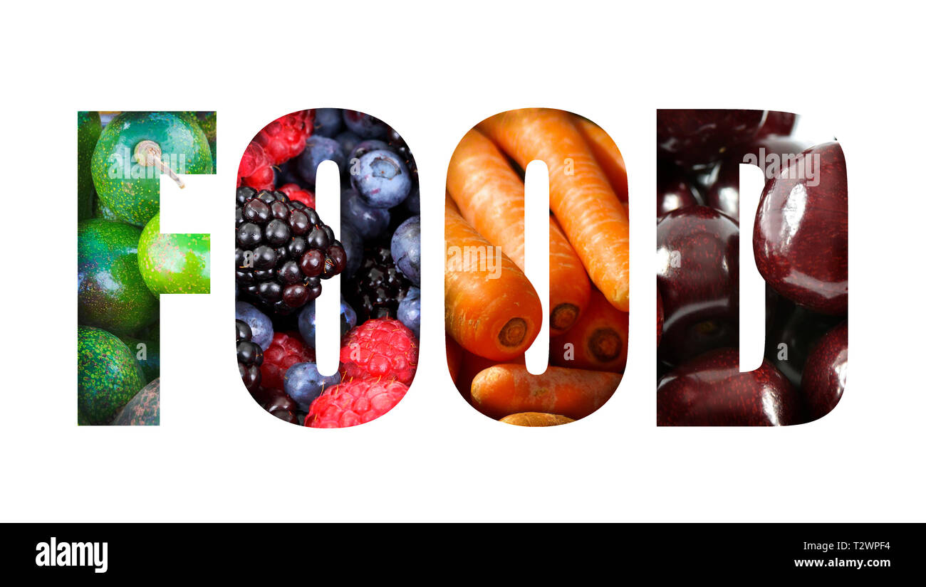 healthy food fruit letter word Stock Photo - Alamy