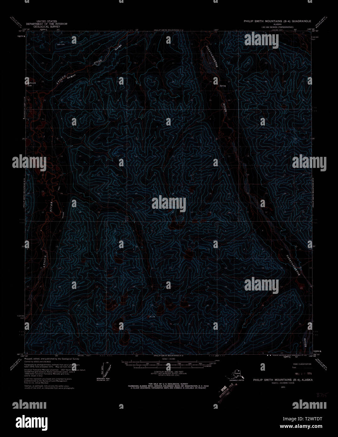 USGS TOPO Map Alaska AK Philip Smith Mountains B-4 358398 1971 63360 ...