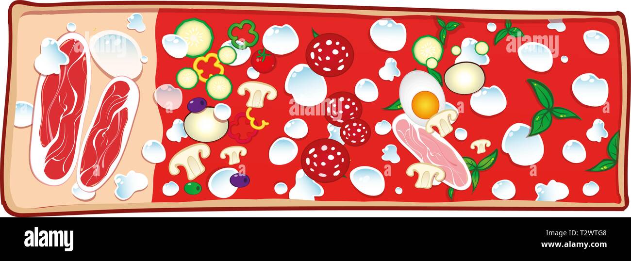 chopping board with Pizza with ingredients. vetcor illustration Stock ...