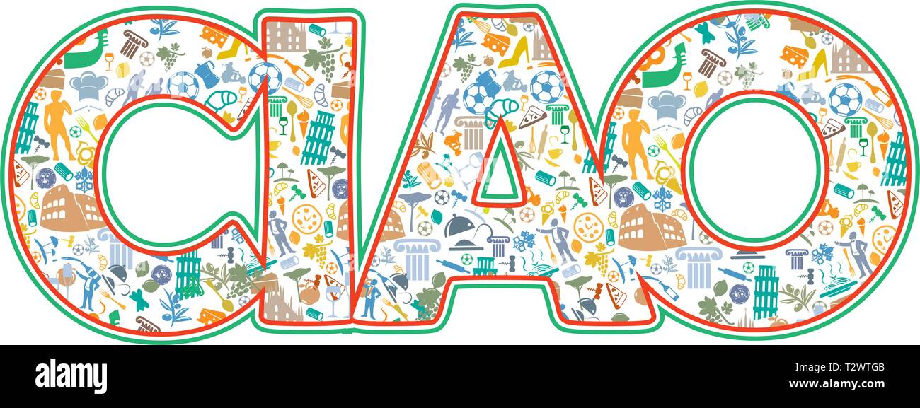 Ciao" - both hello and bye in Italian with symbol elements Stock Vector ...