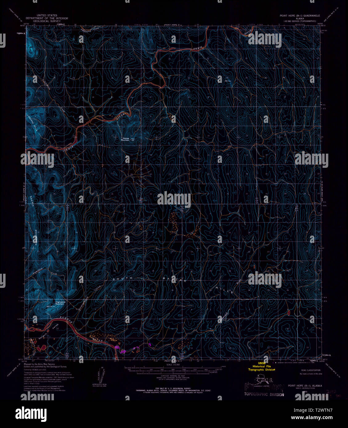 USGS TOPO Map Alaska AK Point Hope B-1 358424 1955 63360 Inverted ...