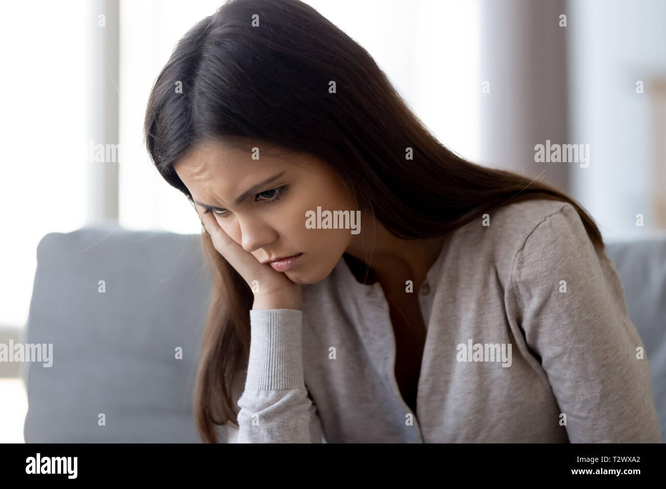 Thinking anxiety sad woman hi-res stock photography and images - Alamy