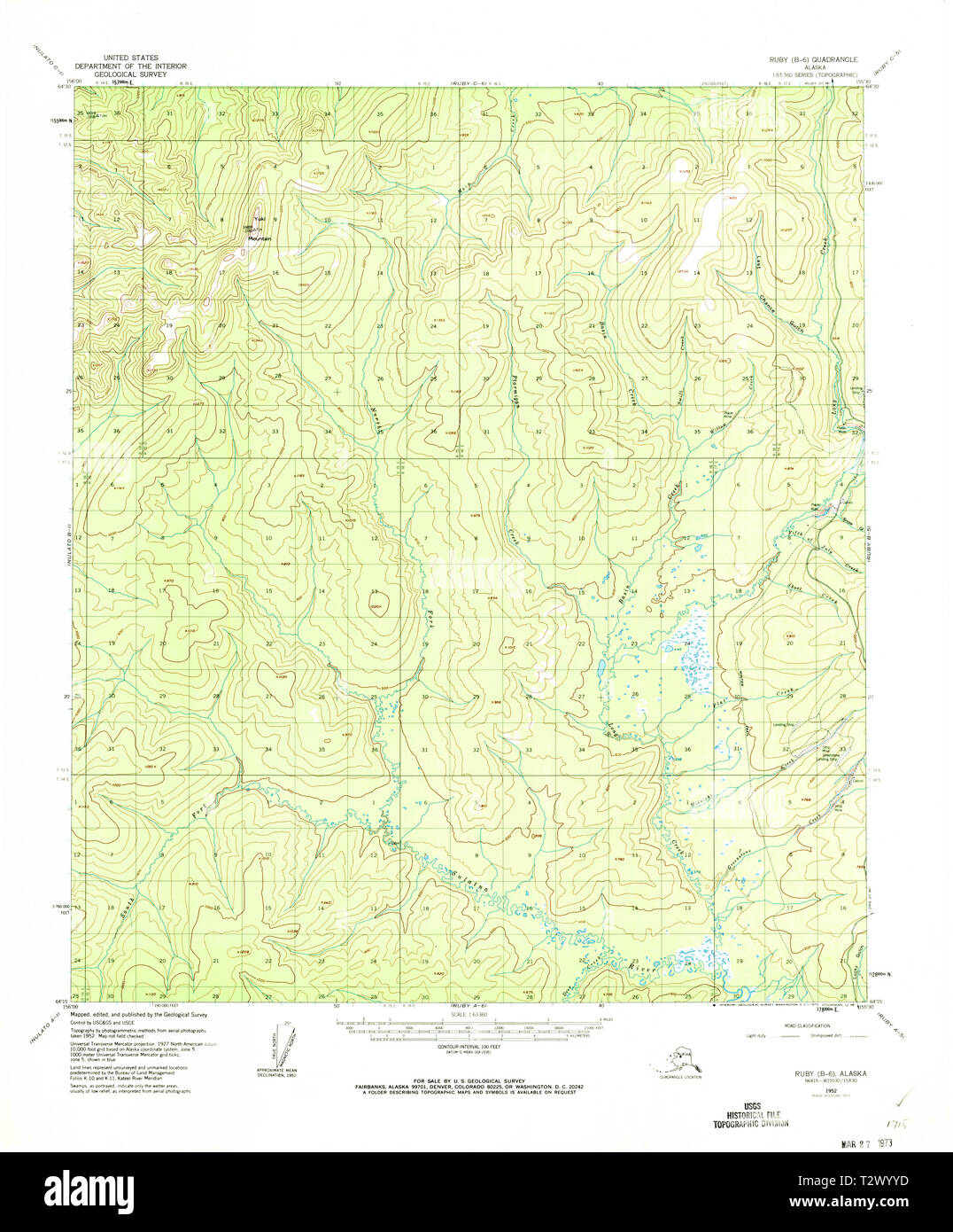 USGS TOPO Map Alaska AK Ruby B-6 358594 1952 63360 Restoration Stock ...