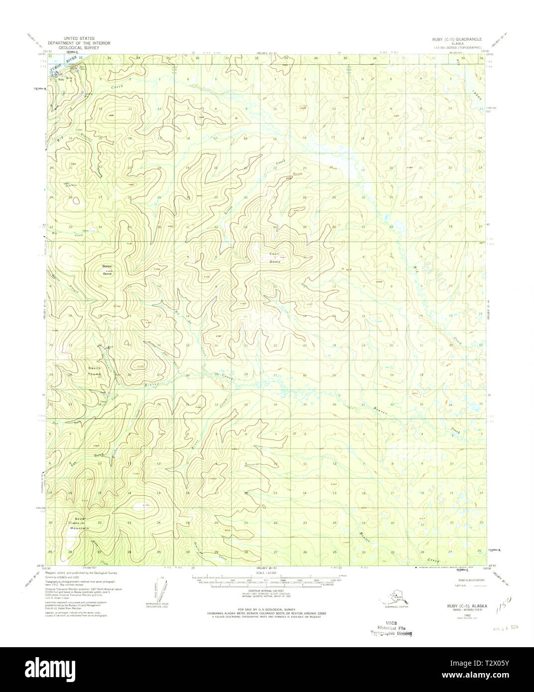 USGS TOPO Map Alaska AK Ruby C-5 358607 1952 63360 Restoration Stock ...