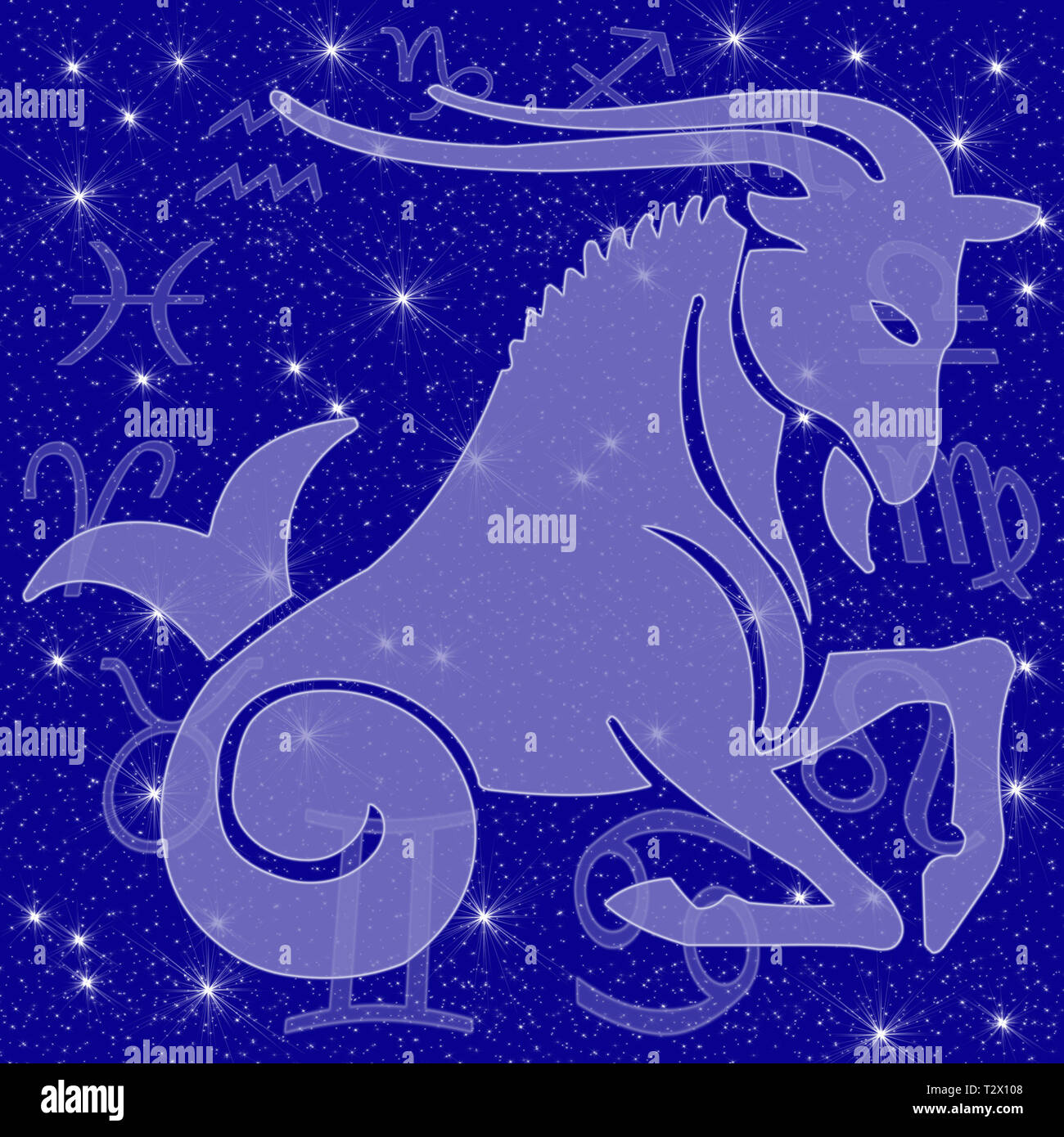 Zodiac sign with star image as relief in front of a dark blue starry ...