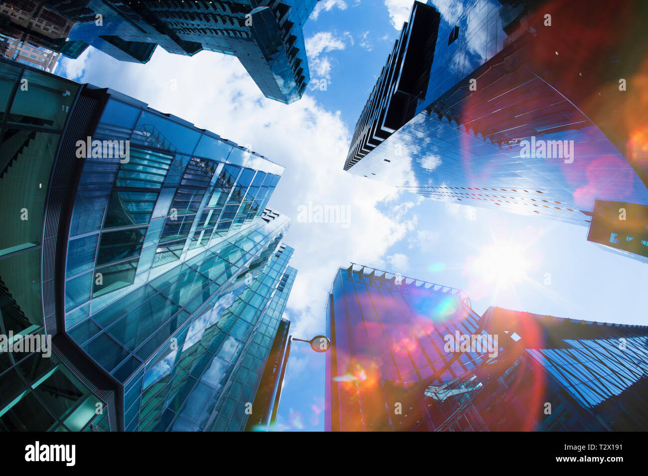 Low angle fish eye view of office buildings Stock Photo - Alamy