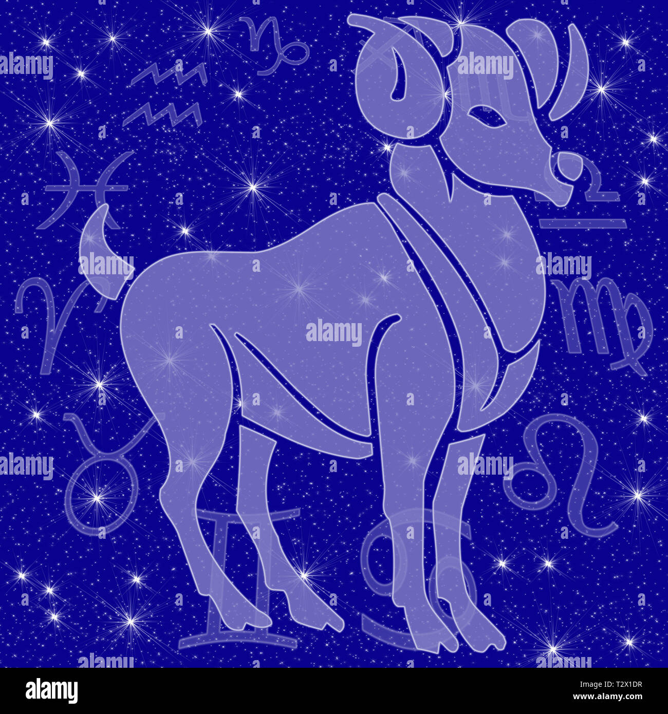 Zodiac sign with star image as relief in front of a dark blue starry ...
