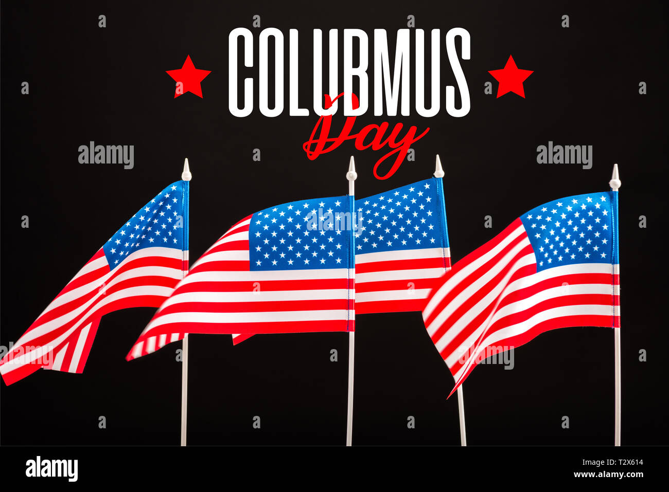 american flags with Columbus stay lettering isolated on black Stock ...