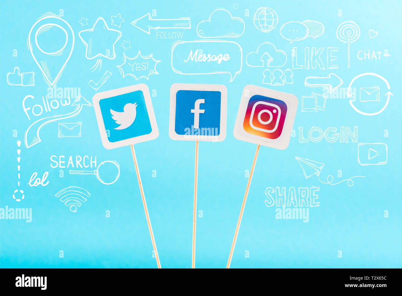 cards with twitter, facebook and instagram logo and social media icons ...