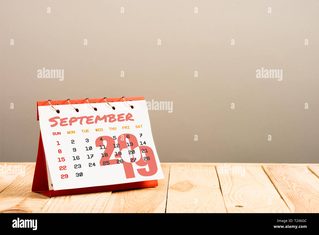 calendar with September 2019 page isolated on beige with copy space ...