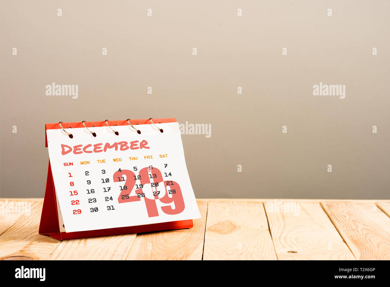 calendar with December 2019 lettering isolated on beige with copy space ...