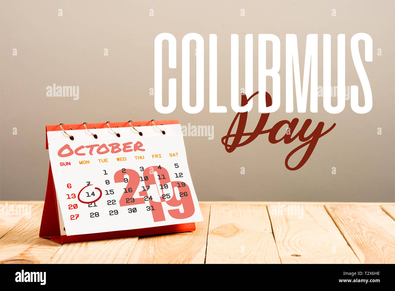calendar with 14th October 2019 date isolated on beige with Columbus ...