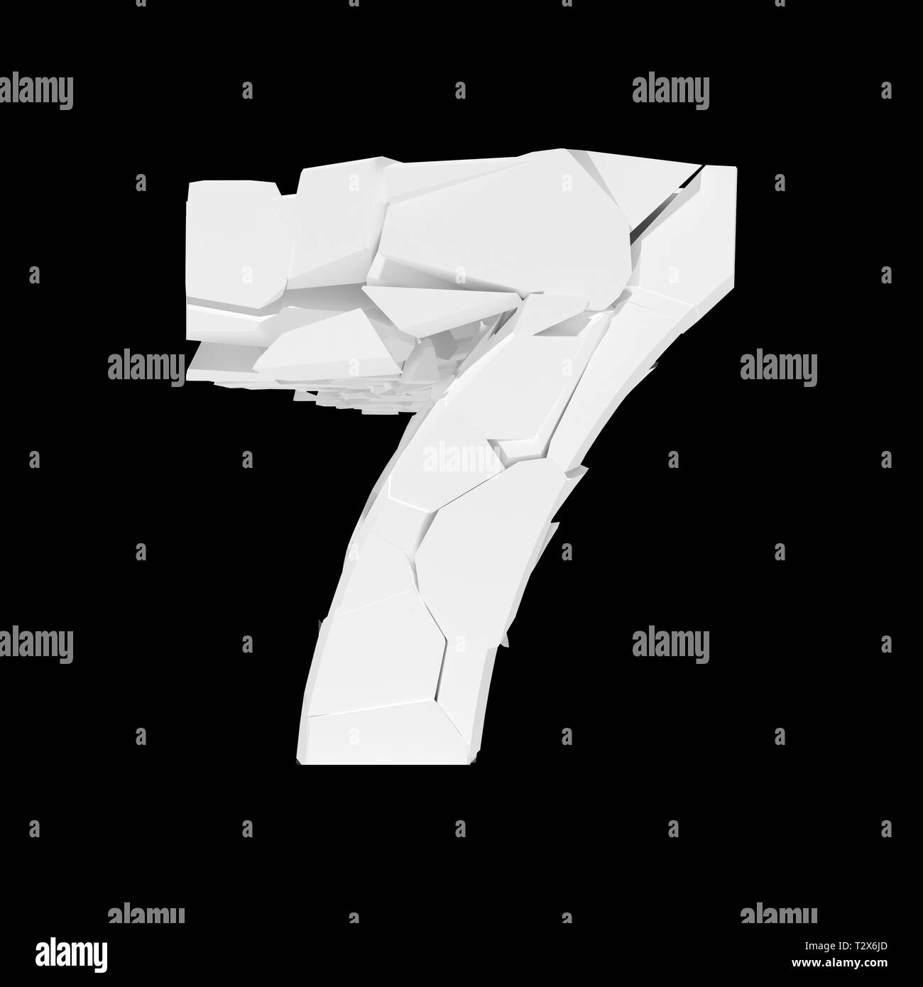 White 3d form number 7 cracked text Stock Photo - Alamy