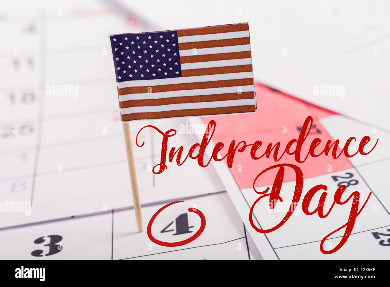 usa flag near 4th July date in circle on calendar and independence day ...