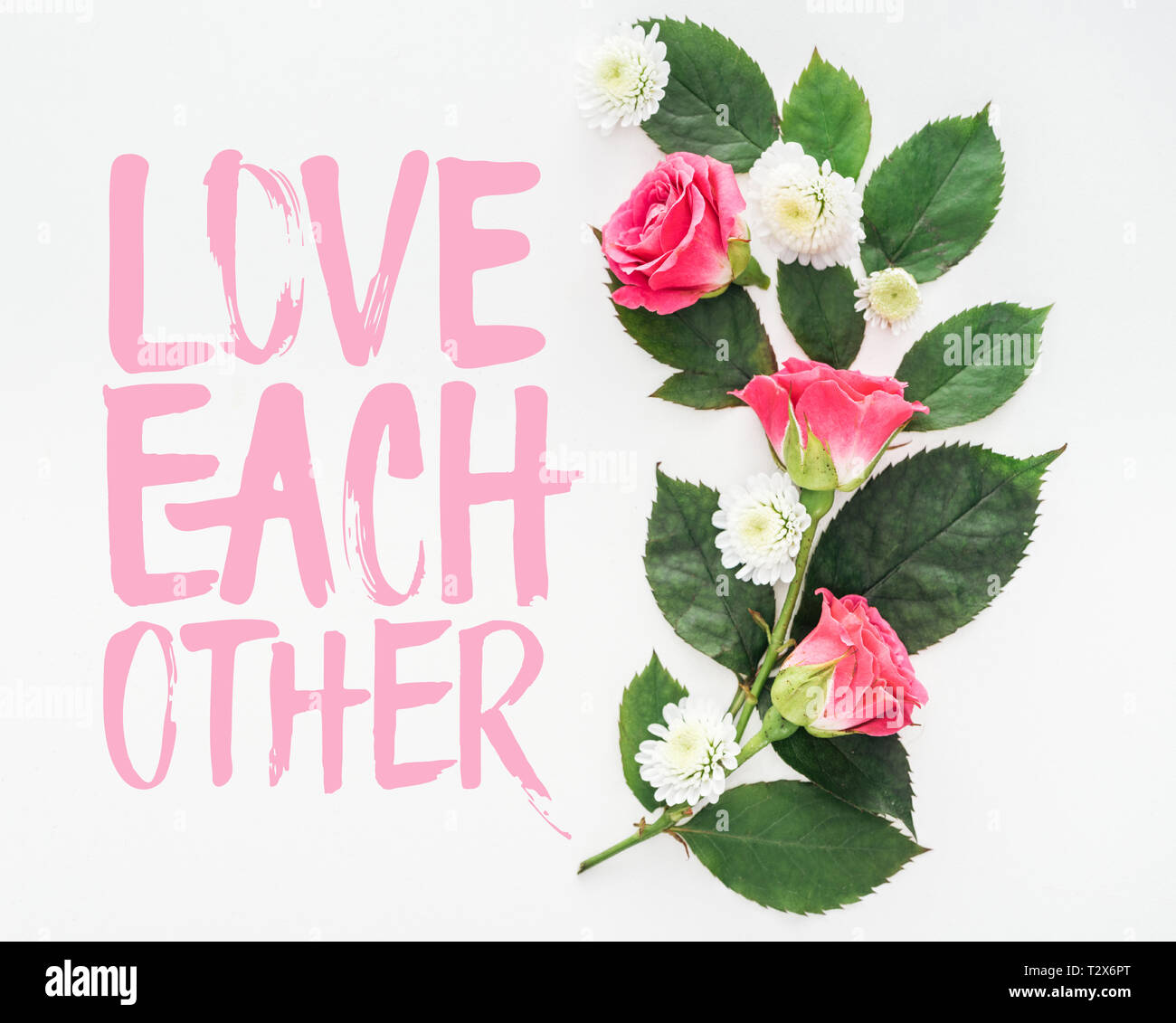 top view of flower composition and love each other illustration on ...
