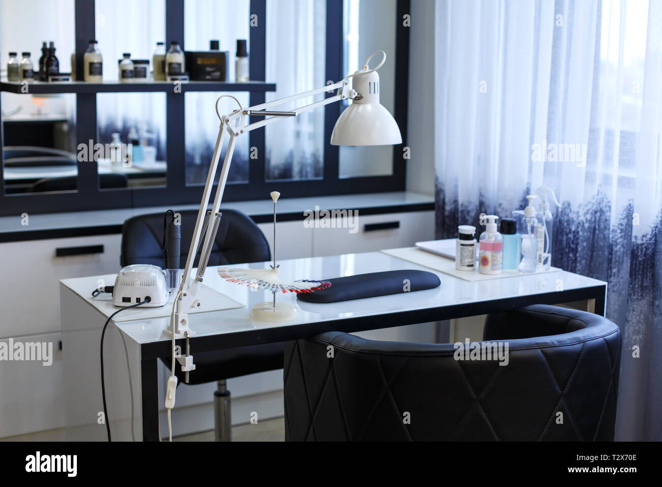 Manicure nail master office desktop. stylish workplace Stock Photo - Alamy