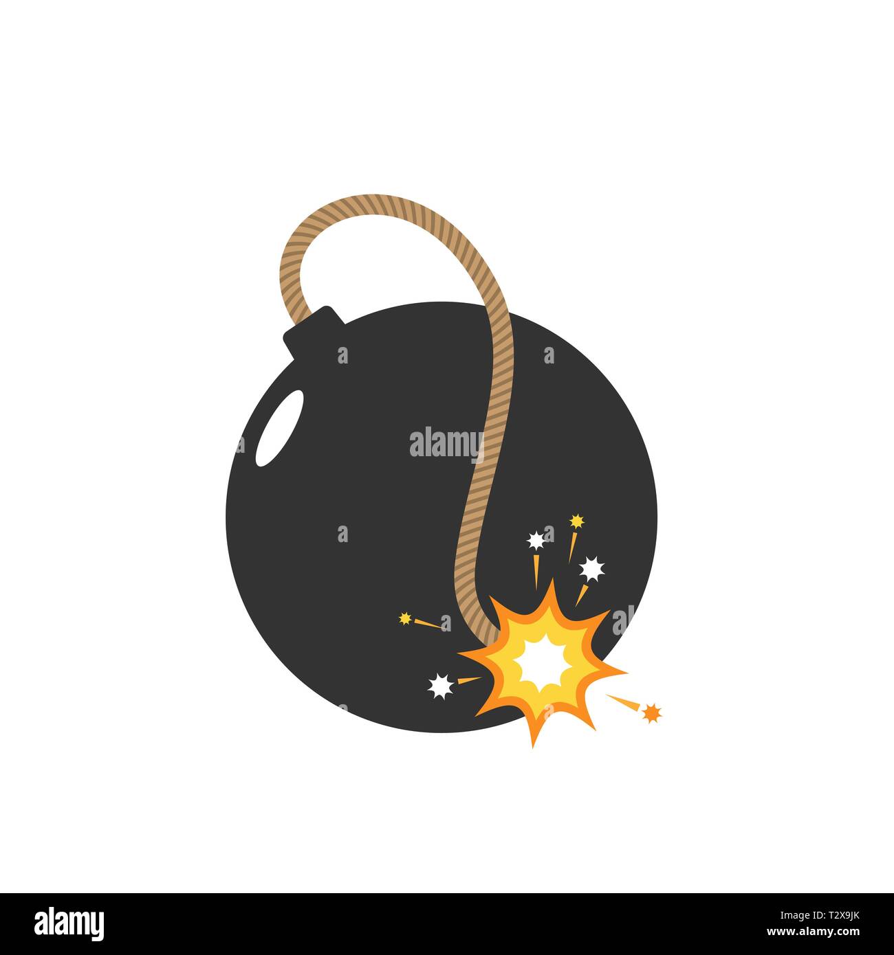 The spherical explosive in the old style and a burning wick with sparks ...