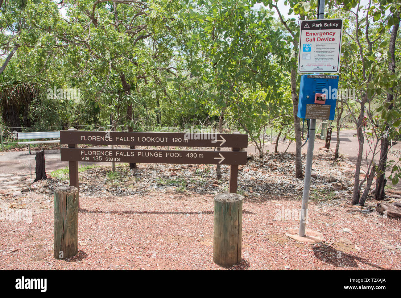 Signpost and emergency call device in the remote bushland at Litchfield ...