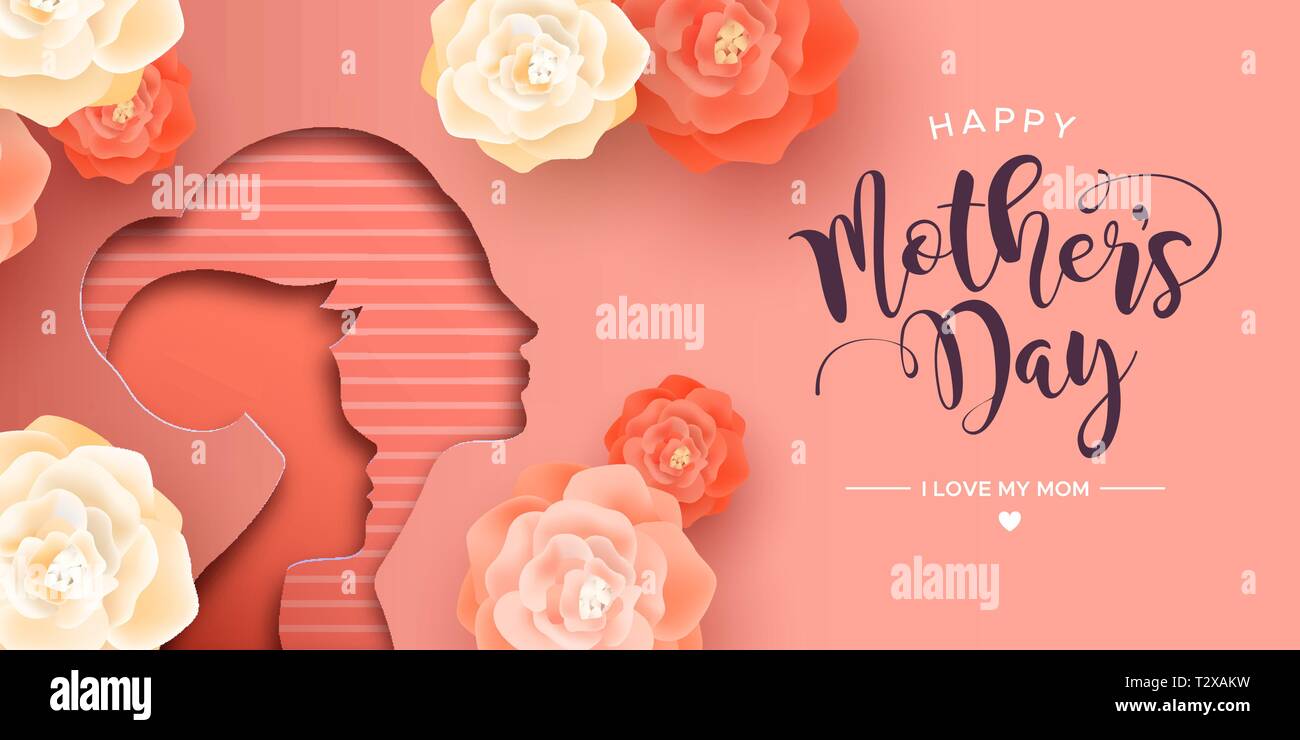 Mothers Day card illustration in papercut style for best mom. Paper ...