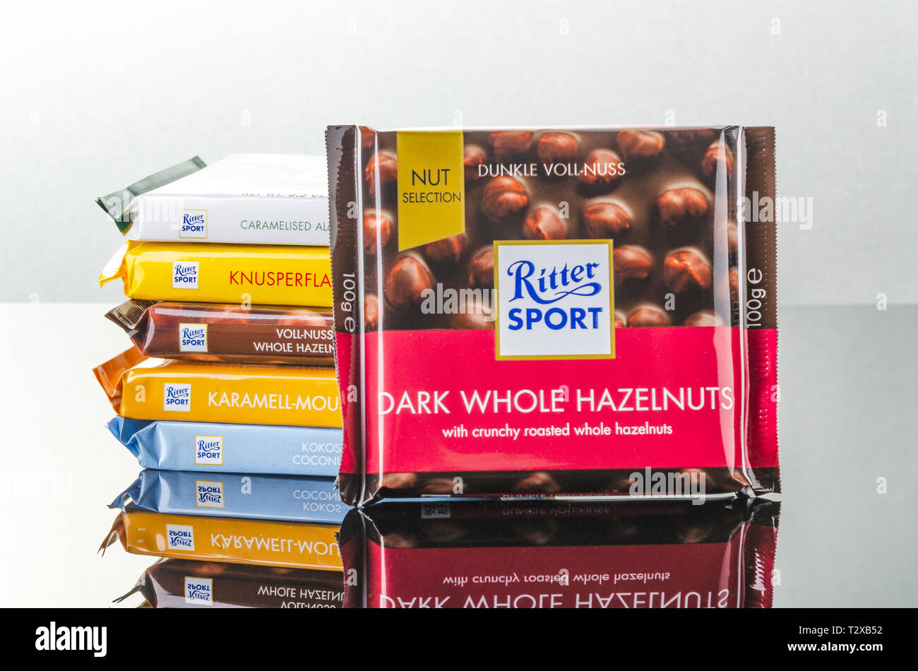 Variety of Ritter Sport chocolate bars Stock Photo - Alamy
