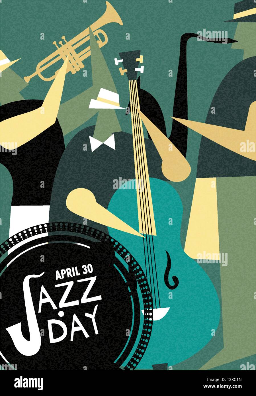 April 30 Jazz Day retro poster illustration of live music band playing ...