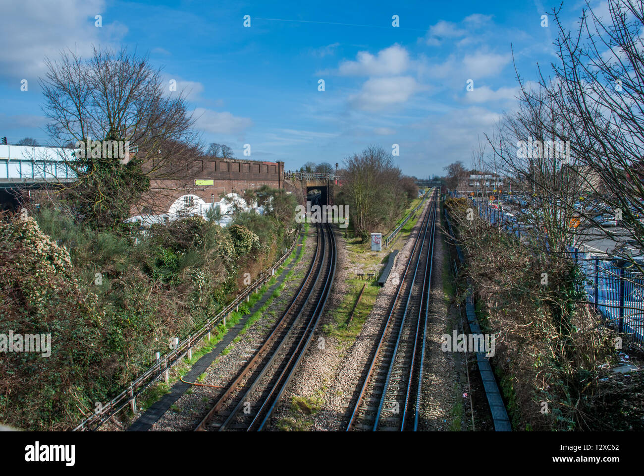 Train route in Chiswick, London Stock Photo - Alamy