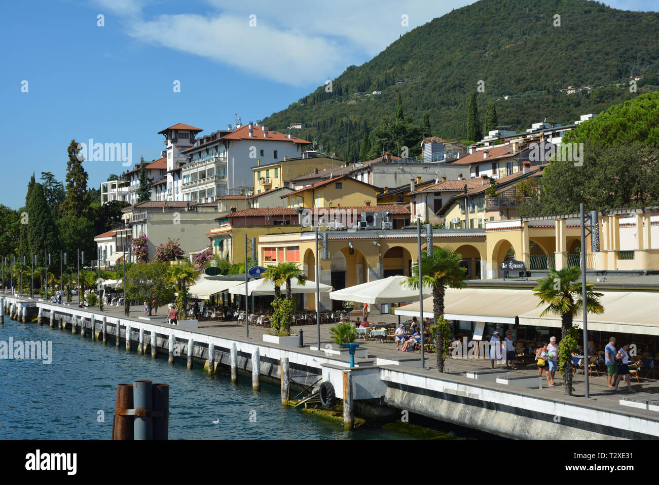 Promenade on the shores of Lake Garda in Gardone Riviera - Italy Stock ...