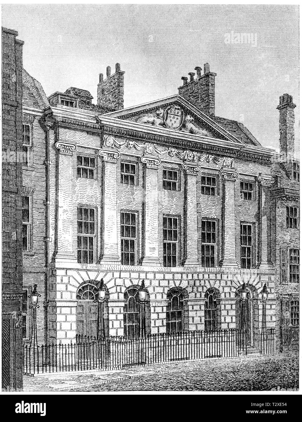 An engraving of Skinners Hall, London UK scanned at high resolution ...
