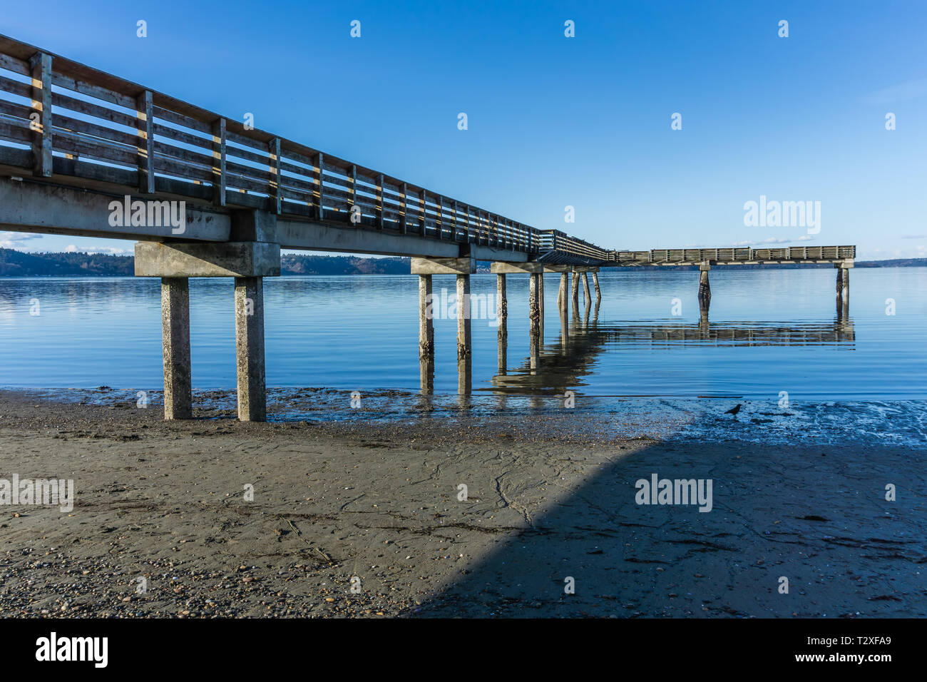 A view of a pier on the Puget Sound in Dash Point, Washington Stock ...