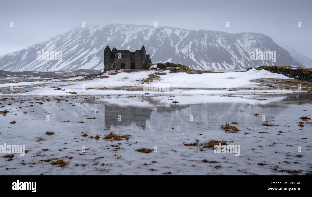 Old farmhouse in front of a mountain, andscape along the southern coast ...