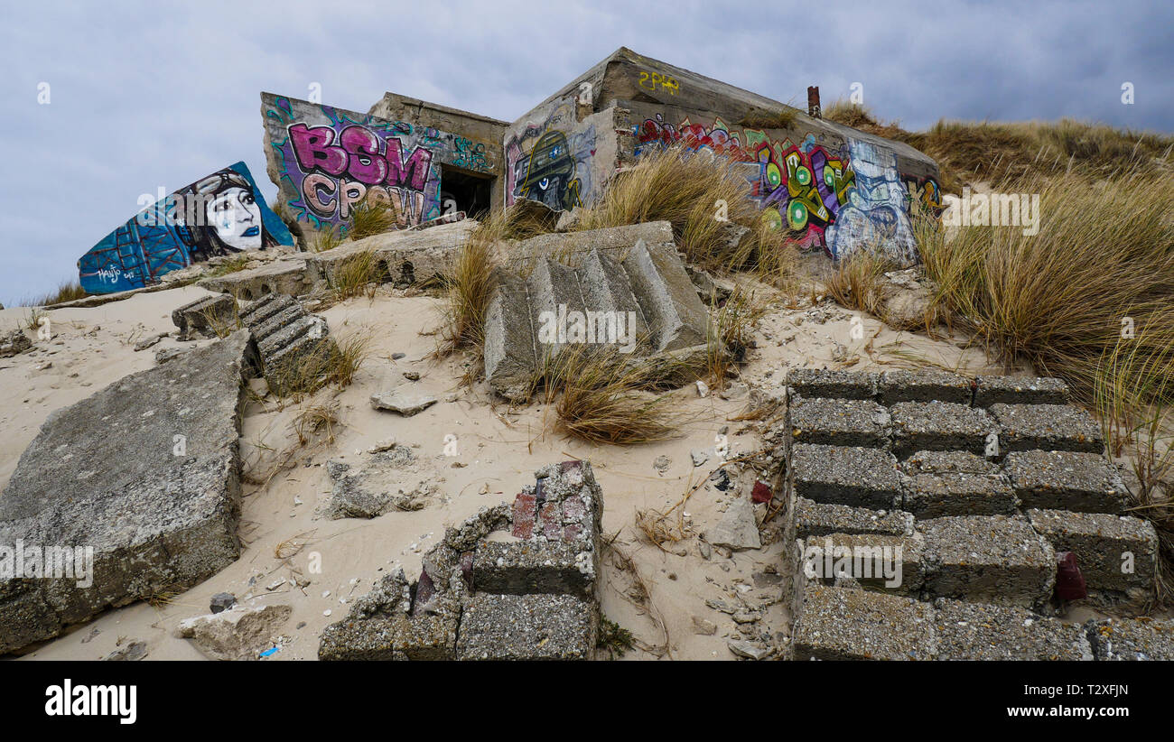 WWII German bunkers, remains of the Atlantic Wall, Berck-Plage, Hauts ...