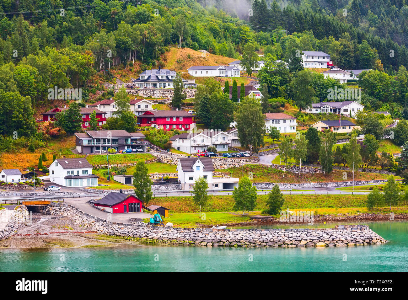 Norwegian fjord village landscape in Loen, Olden, Norway Stock Photo - Alamy