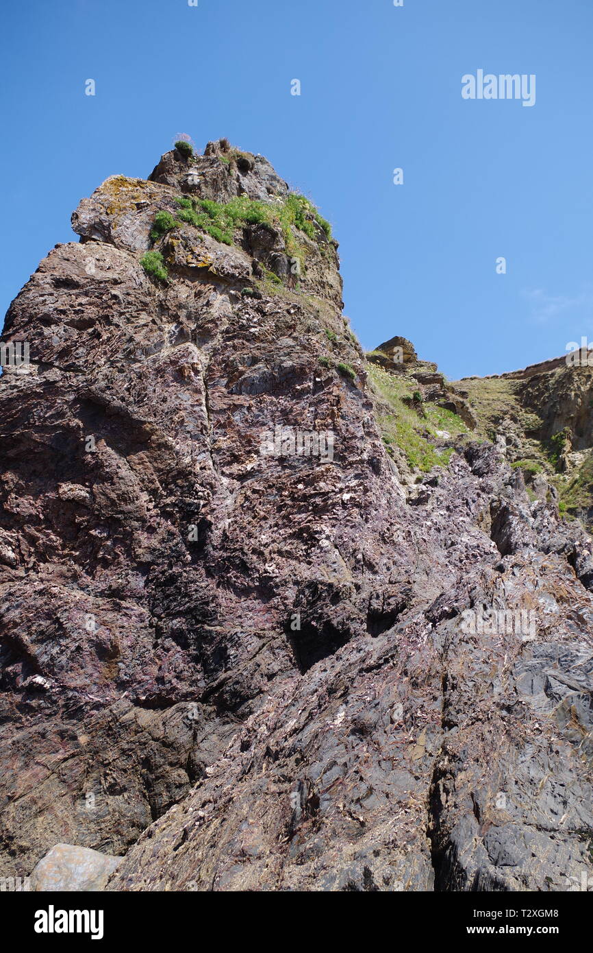 Slate Sea Stack at Woolman Point, Hope Cove, South Devon, UK Stock ...