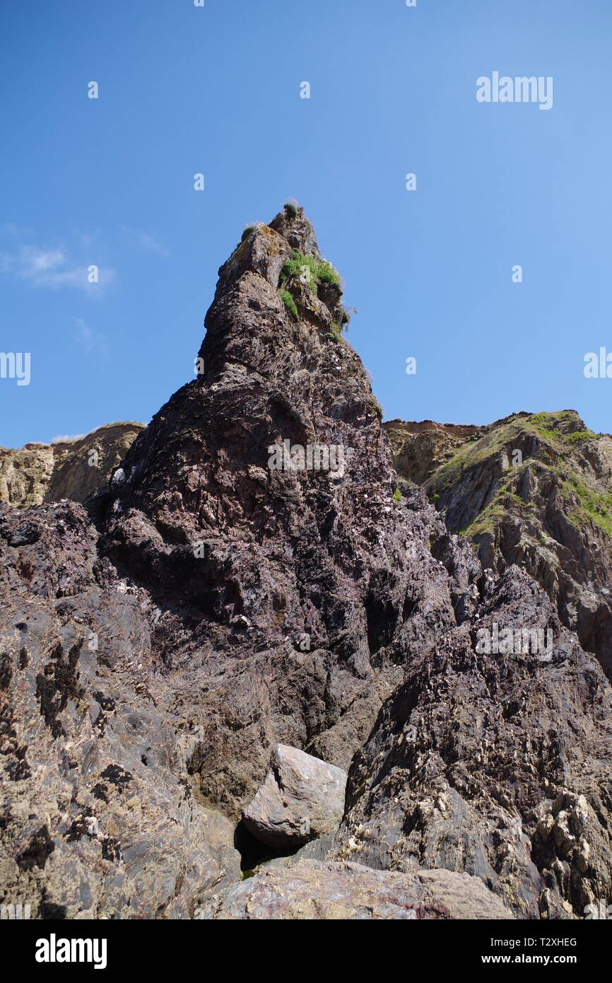 Slate Sea Stack at Woolman Point, Hope Cove, South Devon, UK Stock ...