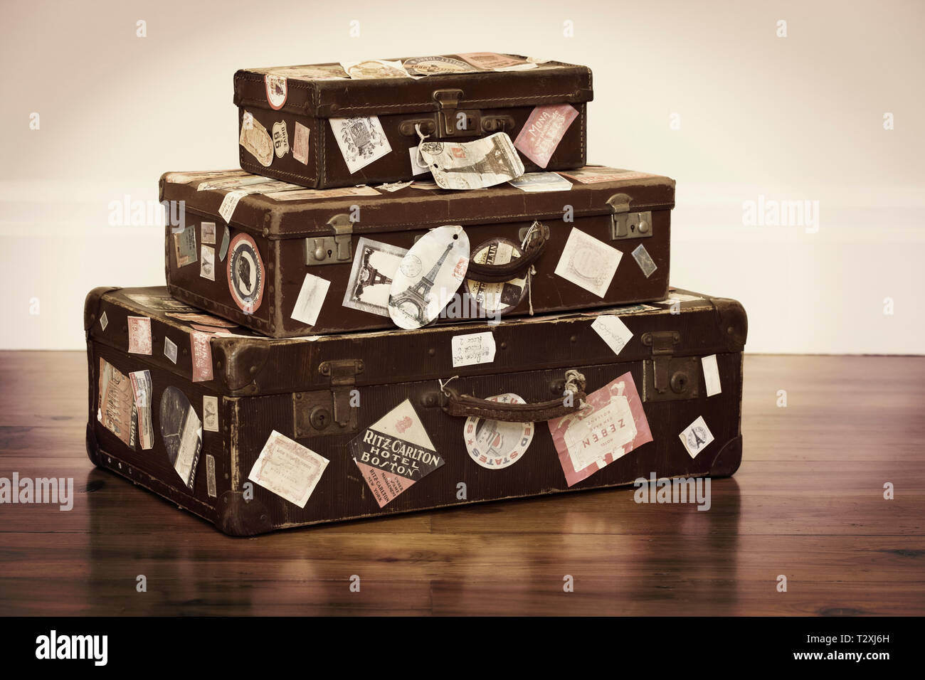 A stack of vintage suitcases Stock Photo - Alamy