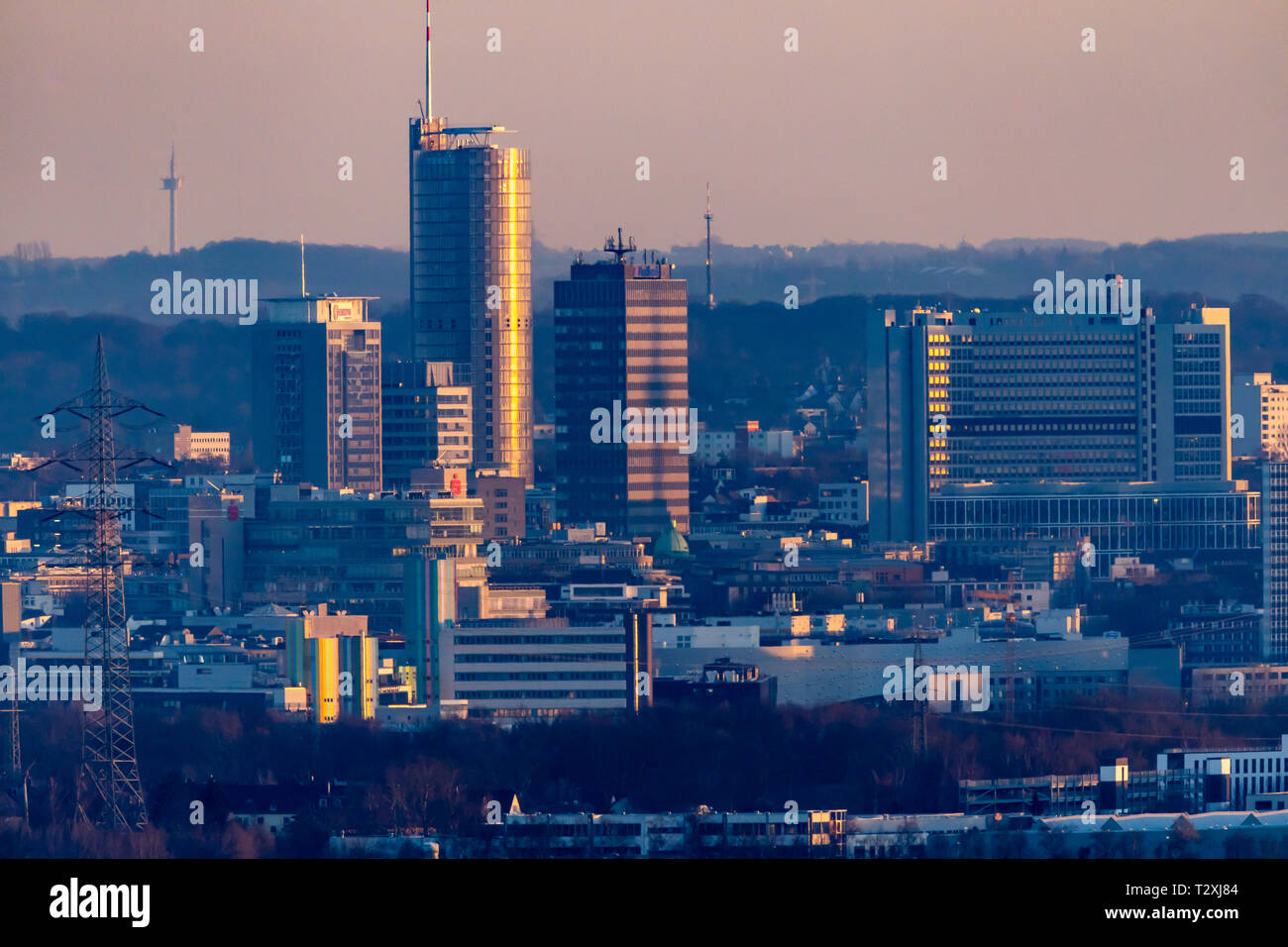 Skyline of Essen, skyscrapers of the city center, center of the RWE ...
