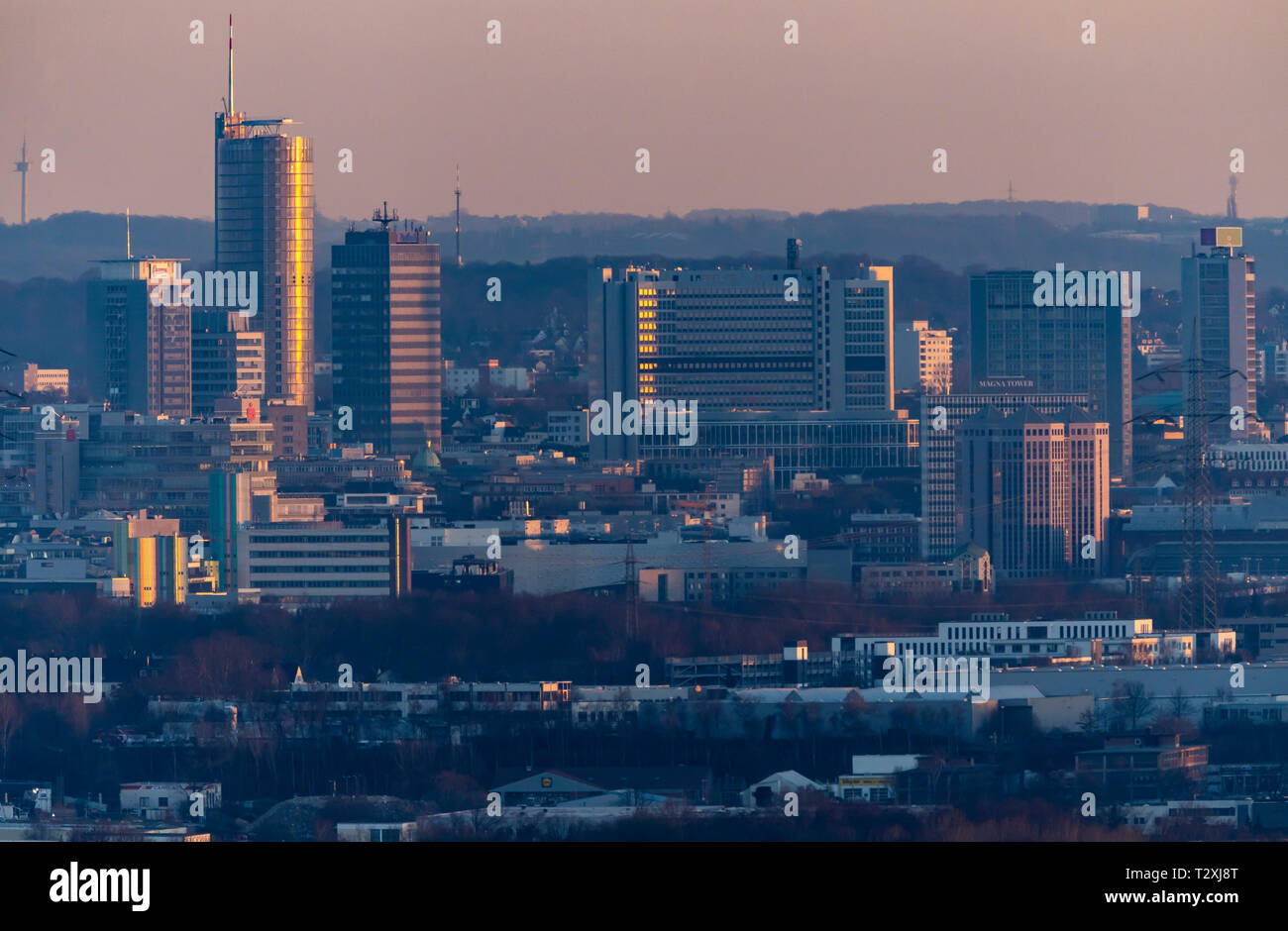 Skyline of Essen, skyscrapers of the city center, center of the RWE ...