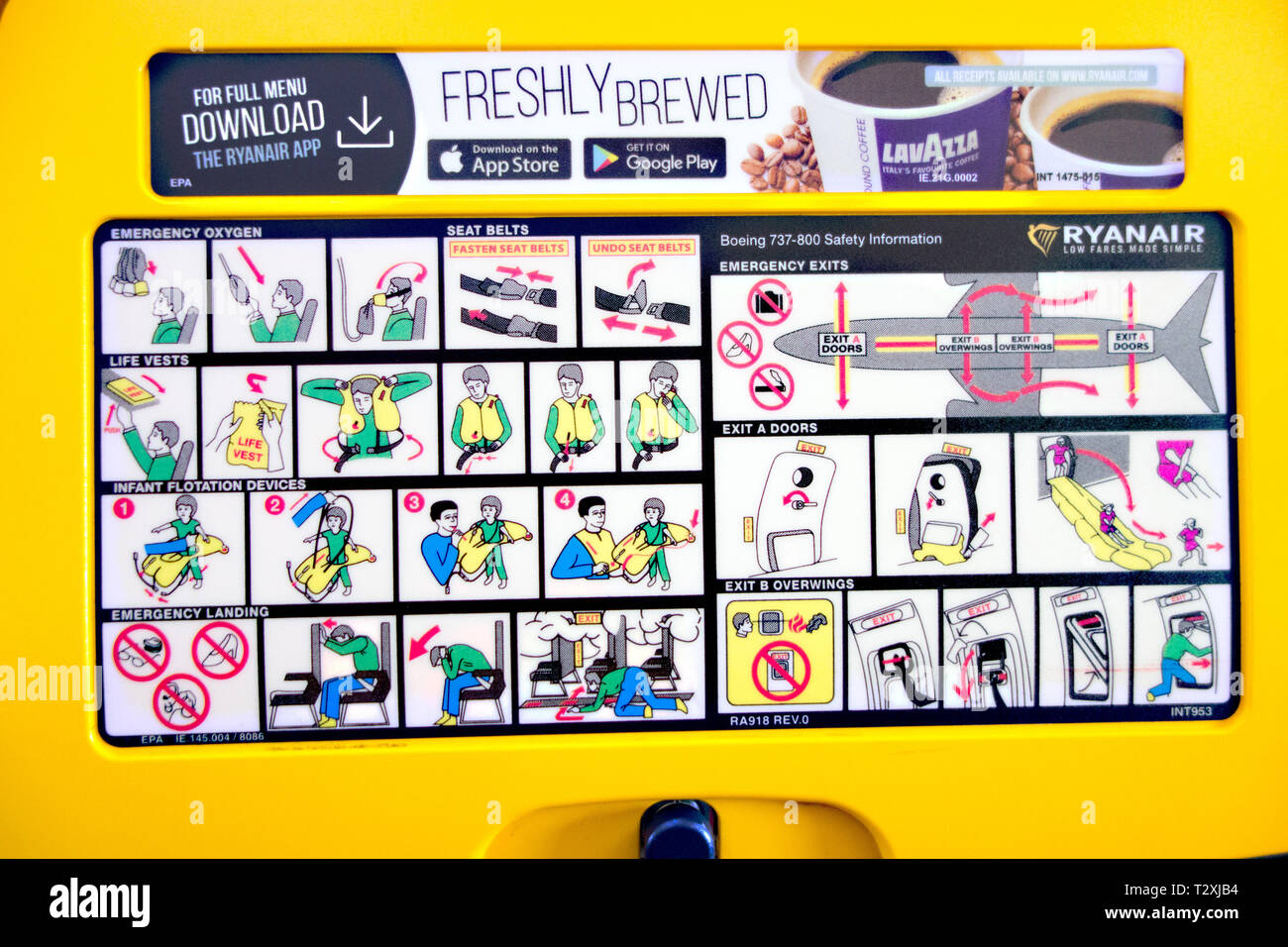 Emergency safety information procedure on the back off the seats on a ...