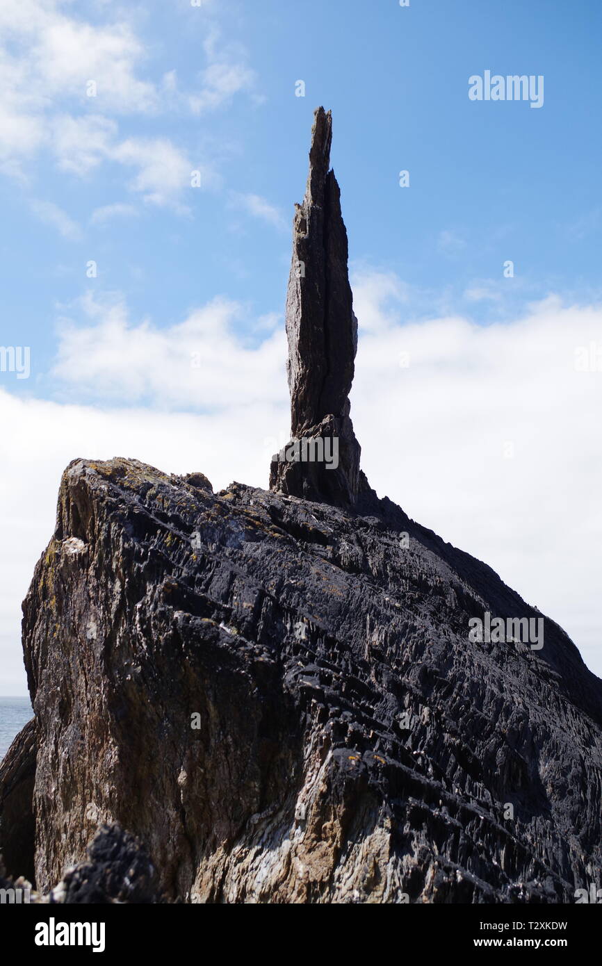 Slate Sea Stack at Woolman Point, Hope Cove, South Devon, UK Stock ...