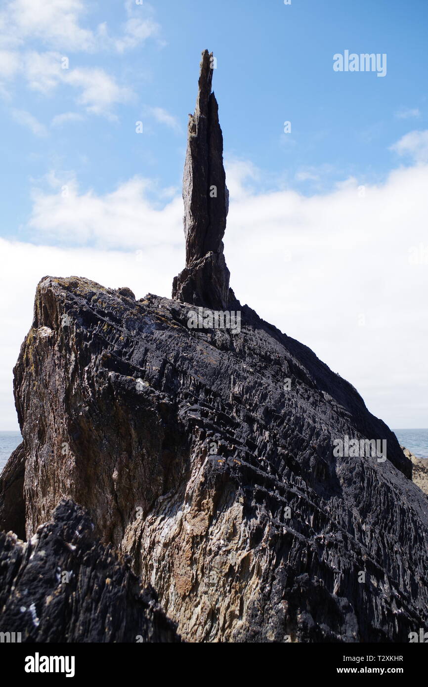Slate Sea Stack at Woolman Point, Hope Cove, South Devon, UK Stock ...