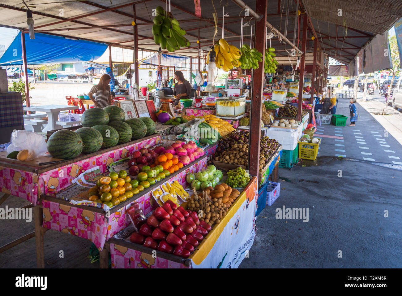 Phuket, Thailand, March 2013, Thai womans trading in fruit open marked ...