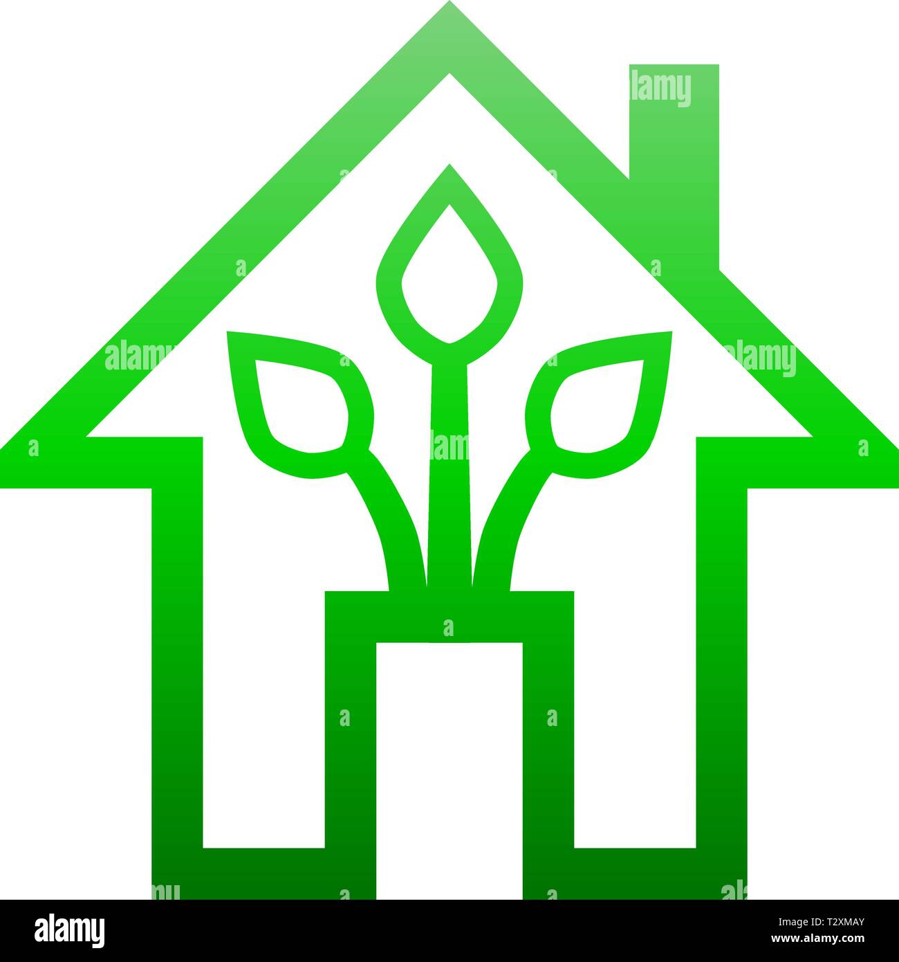 Eco house - green home icon - green gradient outline, isolated - vector ...