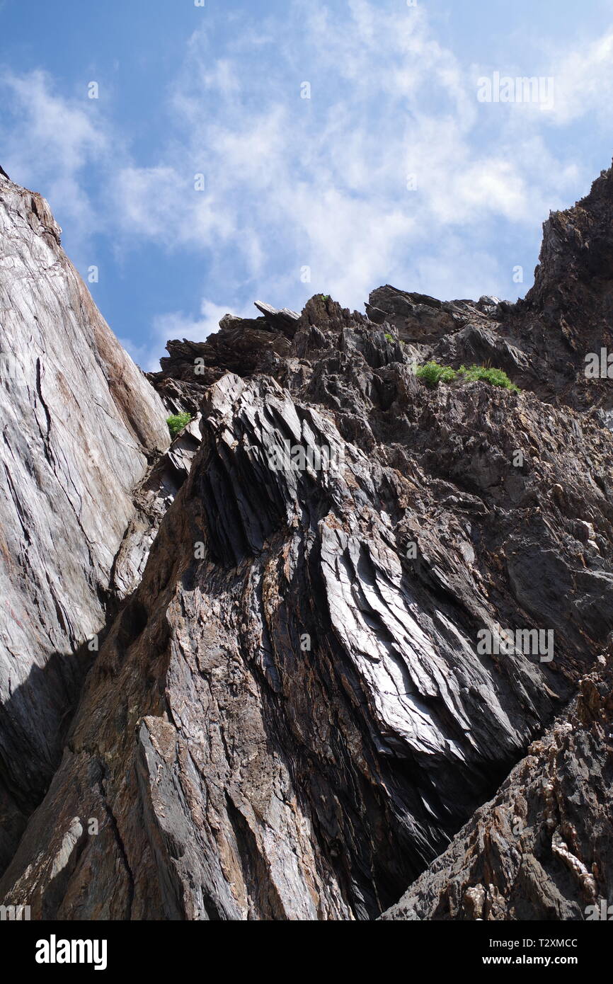 Slate Sea Stack at Woolman Point, Hope Cove, South Devon, UK Stock ...