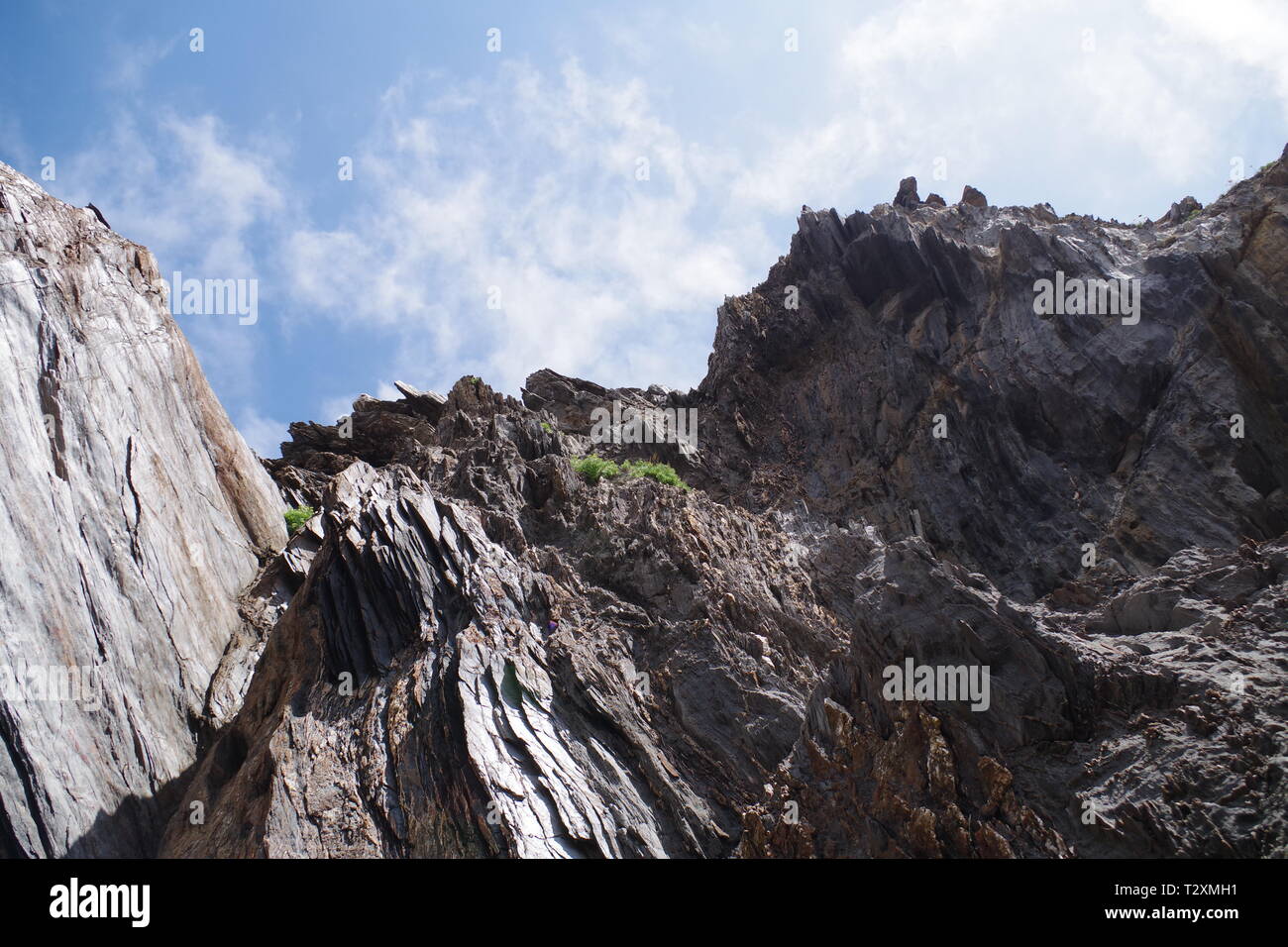 Slate Sea Stack at Woolman Point, Hope Cove, South Devon, UK Stock ...