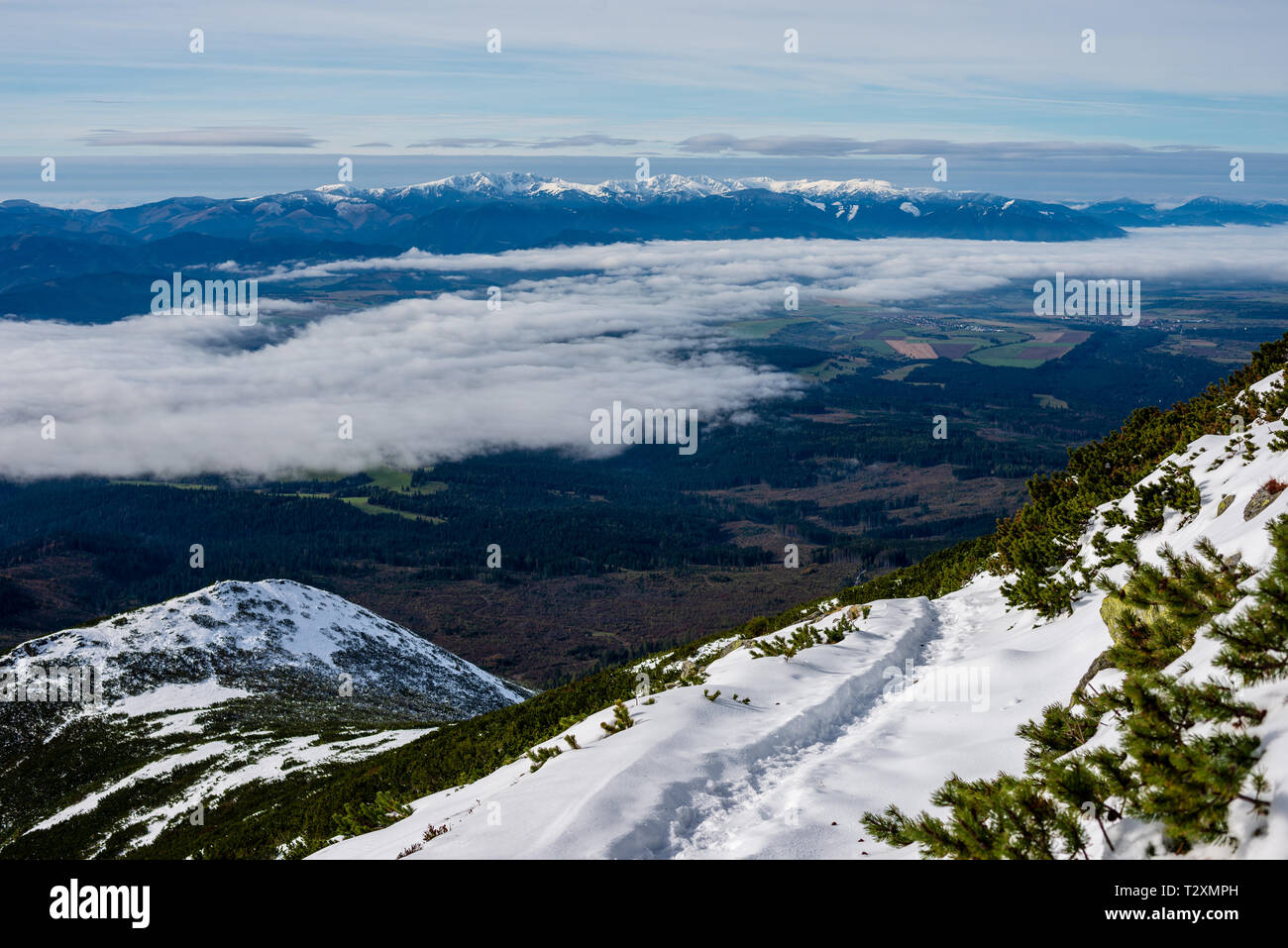 snow covered mountain peaks and tourist trails in slovakia tatra ...