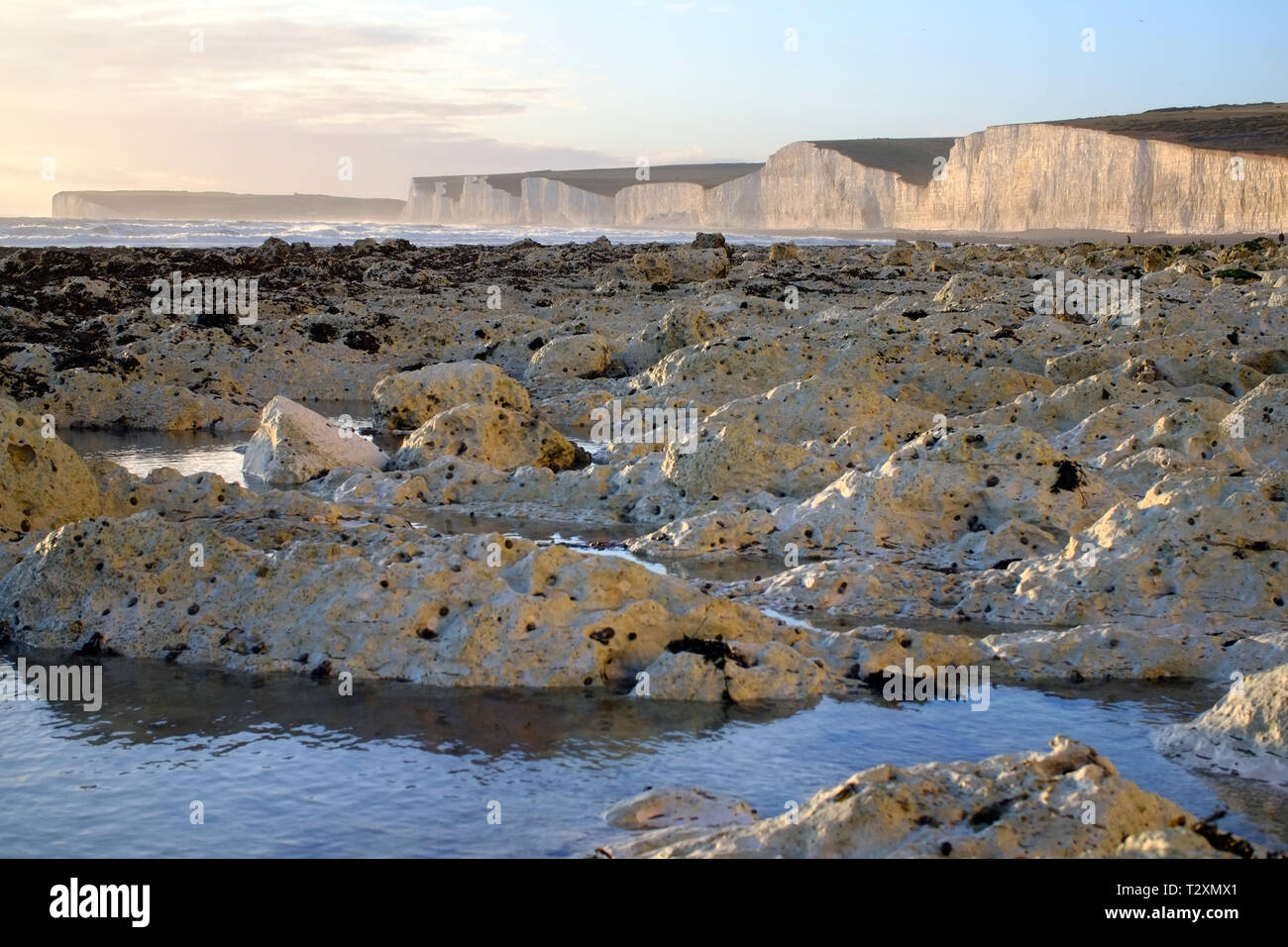 Seven Sisters chalk cliffs near Birling Gap, East Sussex, UK Stock ...