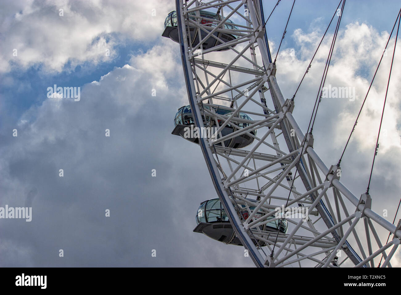 The London Eye, South Bank, London, England, April 3 2019. A close up ...